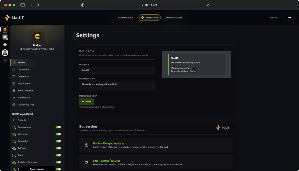StartIT · Discord Bot for Leveling, Moderation & Economy